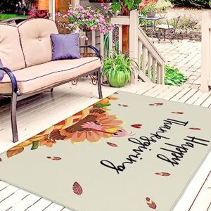 Happy Thanksgiving Outdoor Area Rug 4'x6',Patio Balcony Porch Front Door Camping Camper Deck Runner Rug,Washable Carpet Indoor Living Room Kitchen Floor Mat Fall Turkey Autumn Pumpkin Pie Leaves