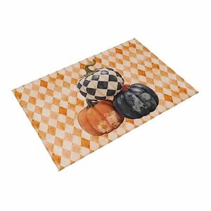 Thanksgiving Fall Outdoor Rug for Patio/Deck/Porch, Non-Slip Large Area Rug 6x9 Ft, Orange Black Pumpkin Fall Orange Plaid Indoor Outdoor Rugs Washable Area Rugs, Reversible Camping Rug Carpet Runner