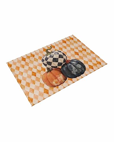 Thanksgiving Fall Outdoor Rug for Patio/Deck/Porch, Non-Slip Large Area Rug 6x9 Ft, Orange Black Pumpkin Fall Orange Plaid Indoor Outdoor Rugs Washable Area Rugs, Reversible Camping Rug Carpet Runner