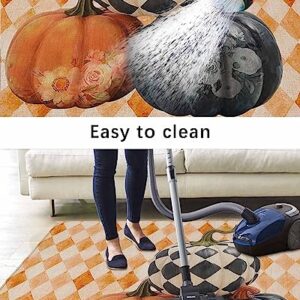 Thanksgiving Fall Outdoor Rug for Patio/Deck/Porch, Non-Slip Large Area Rug 6x9 Ft, Orange Black Pumpkin Fall Orange Plaid Indoor Outdoor Rugs Washable Area Rugs, Reversible Camping Rug Carpet Runner