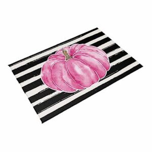 Outdoor Rug 4' x 6', Thanksgiving Fall Large Area Rugs for Patio/RV/Deck/Porch/Indoors, Black and White Striped Pink Pumpkin Water Absorption Camping Rug Carpet, Lightweight Washable Rug Runners