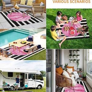 Outdoor Rug 4' x 6', Thanksgiving Fall Large Area Rugs for Patio/RV/Deck/Porch/Indoors, Black and White Striped Pink Pumpkin Water Absorption Camping Rug Carpet, Lightweight Washable Rug Runners