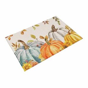 Thanksgiving Fall Outdoor Rug for Patio/Deck/Porch, Non-Slip Area Rug 6x9 Ft, Orange Teal Grey Pumpkin Maple Leaf Rustic Indoor Outdoor Rugs Washable Area Rugs, Reversible Camping Rug Carpet Runner