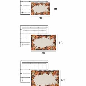 Thanksgiving Fall Outdoor Rug for Patio/Deck/Porch, Non-Slip Area Rug 5x8 Ft, Orange Pumpkin Maple Leaf Black White Plaid Indoor Outdoor Rugs Washable Area Rugs, Reversible Camping Rug Carpet Runner