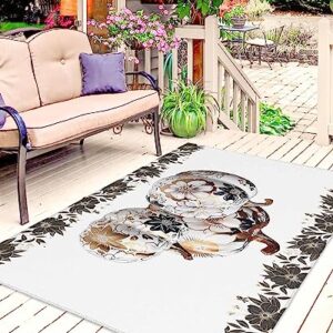 Thanksgiving Fall Outdoor Rug for Patio/Deck/Porch, Non-Slip Large Area Rug 6 x 9 Ft, Pumpkin Harvest Gray Floral Botanical Indoor Outdoor Rugs Washable Area Rugs, Reversible Camping Rug Carpet Runner