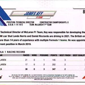 2021 Topps Formula 1 Racing #87 James Key McLaren F1 Team Official Trading Card (Stock Photo shown, card in Near Mint to Mint Condition)