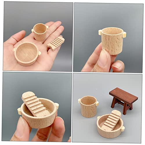 Dollhouse Washboard 1 Set Dollhouse Home Decoration Mini Miniature Dolls Miniature Bathroom Basin Mini House Furniture Dolly House Ornament Miniature Barrel Wooden Sink