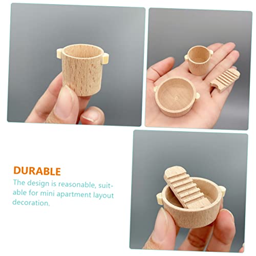 Dollhouse Washboard 1 Set Dollhouse Home Decoration Mini Miniature Dolls Miniature Bathroom Basin Mini House Furniture Dolly House Ornament Miniature Barrel Wooden Sink