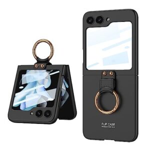 daluz design for galaxy z flip 5 case 5g 2023, slim thin z flip 5 case with ring kickstand back screen protector, raised bezel full protection samsung z flip 5 case black