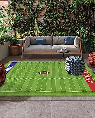 America Football Backdrop Outdoor Rug for Patio/Deck/Porch, Non-Slip Large Area Rug 5 x 8 Ft, Rugby Sports Stadium Field Indoor Outdoor Rugs Washable Area Rugs, Reversible Camping Rug Carpet Runner