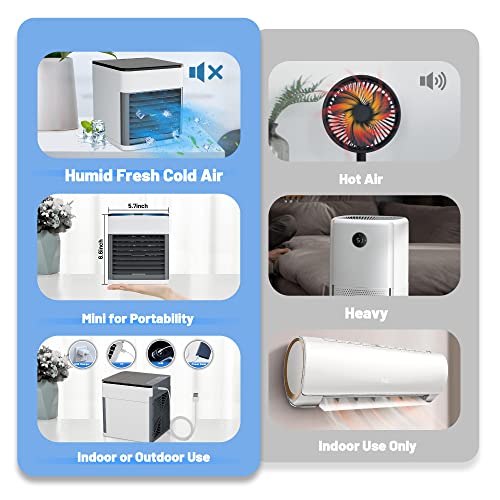 Portable Air Conditioner, Upgraded Mini Personal Evaporative Air Cooler Fan Multifunction 4 in 1 with 3 Speeds, USB LED Light Small for Room Bedroom Office Home Tent