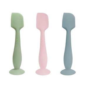 3 pack baby diaper cream spatula applicator, soft silicone butt paste spatula diaper cream brush with suction cup base (cyan, pink, green)