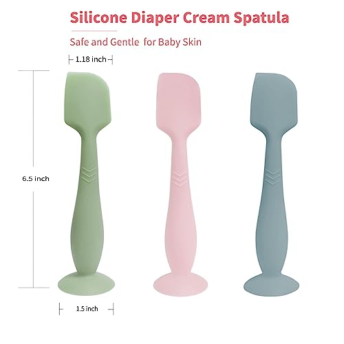 3 Pack Baby Diaper Cream Spatula Applicator, Soft Silicone Butt paste Spatula Diaper Cream Brush with Suction Cup Base (Cyan, Pink, Green)