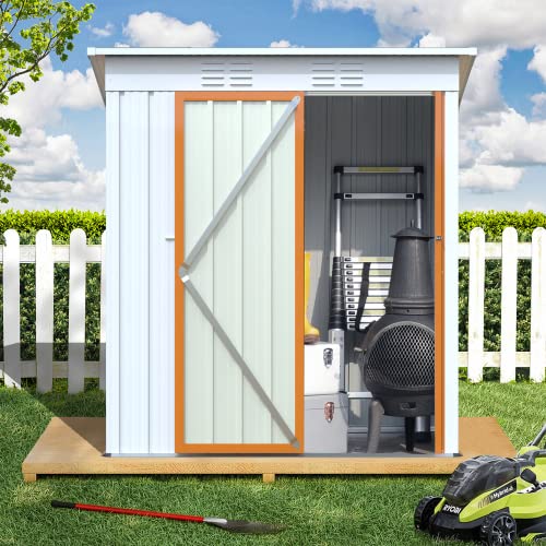 Metal Outdoor Storage Shed Galvanized Metal Garden Shed with Lockable Doors, Tool Storage Shed for Patio Lawn Backyard Trash Cans for Garden/Backyard/Home (White)