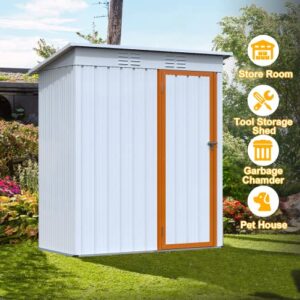 Metal Outdoor Storage Shed Galvanized Metal Garden Shed with Lockable Doors, Tool Storage Shed for Patio Lawn Backyard Trash Cans for Garden/Backyard/Home (White)