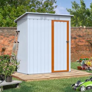 Metal Outdoor Storage Shed Galvanized Metal Garden Shed with Lockable Doors, Tool Storage Shed for Patio Lawn Backyard Trash Cans for Garden/Backyard/Home (White)