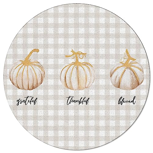 Bufflao Plaid Pumpkins Large Area Rugs Carpet 6 Feet for Bedroom Living Room,Accent Throw Kitchen Hallway Bathroom Runner Rug Low Pile Entryway Door Floor Mat,Thanksgiving Harvest Festival Fall