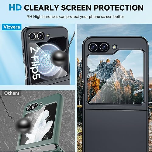 Vizvera for Samsung Galaxy Z Flip 5 Case with Screen Protection, Flip z 5 Case Slim HD Clearly Anti-Scratch Shockproof Phone Case for Galaxy Z Flip 5 (2023)-Black