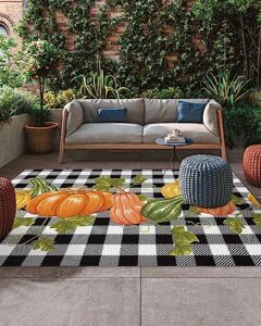 outdoor rugs for patio 4x6ft,fall thanksgiving farm vegetable pumpkin indoor outdoor area rug floor carpet washable camping mats for deck backyard porch decor - vintage buffalo check