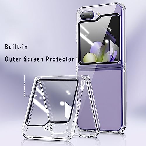 KUGEW for Samsung Galaxy Z Flip 5 Clear Case with Front Screen Protector, Crystal Clear Slim Fit Thin Transparent Phone Cover Soft TPU Bumper Shockproof Anti-Slip Heavy Duty Protection (Clear)