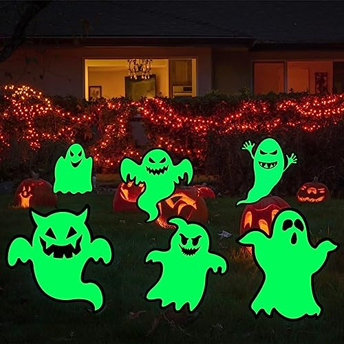 Halloween Decorations Outdoor Yard Signs, 6 PCS Glow in the Dark Fluorescence Halloween Scary Ghost Yard Signs with Stakes，Scary Silhouette Halloween Decorations for Outdoor Lawn Garden