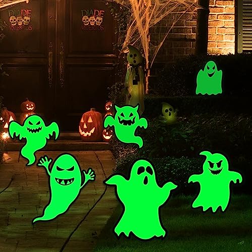 Halloween Decorations Outdoor Yard Signs, 6 PCS Glow in the Dark Fluorescence Halloween Scary Ghost Yard Signs with Stakes，Scary Silhouette Halloween Decorations for Outdoor Lawn Garden