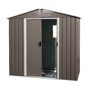 Outdoor Storage Shed 8 x 4 FT, Waterproof Galvanized Steel Storage House, All Weather Metal Shed with Lockable Door, Tool Shed Outdoor Storage for Garden, Patio, Backyard, Lawn (Brown)