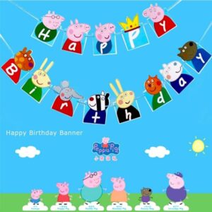 Pig Birthday Party Decorations, 1 Happy Birthday Banner 6 Large Pig Balloons Foil Balloons Table Cover - 1.8m Birthday Party Decoration Supplies