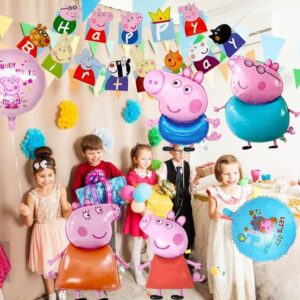 Pig Birthday Party Decorations, 1 Happy Birthday Banner 6 Large Pig Balloons Foil Balloons Table Cover - 1.8m Birthday Party Decoration Supplies