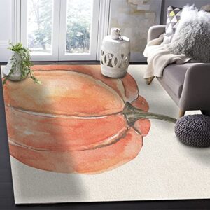 OComster Thanksgiving Rectangle Shape Large Area Rugs - 4 x 6 Feet Watercolor Orange Pumpkin Fall Fruit Burlap - (Non-Woven + Rubber) Low File Floor Mat