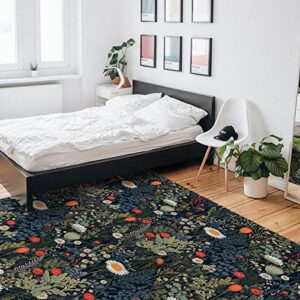 OComster Flower Plant Rectangle Shape Large Area Rugs - 2 x 3 Feet White Orange Daisy Green Botanical Floral Leaf - (Non-Woven + Rubber) Low File Floor Mat