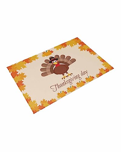 Outdoor Area Rug for Patio,Thanksgiving Day Turkey Fall Maple Camping Rugs Indoor Large Floor Mat 4x6ft,Autumn Orange Pumpkin Fallen Leaves Outside Carpet for Deck RV Picnic Porch Backyard Bedroom