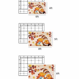 Outdoor Area Rug for Patio,Thanksgiving Dwarf Pumpkin Maple Leaf Camping Rugs Indoor Large Floor Mat 5x8ft,Fall Orange Gradient Leaves Outside Carpet for Deck RV Picnic Porch Backyard Bedroom