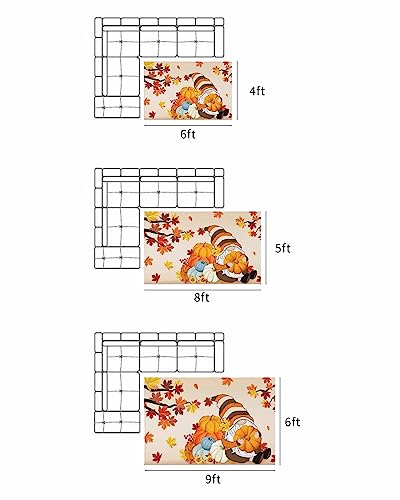 Outdoor Area Rug for Patio,Thanksgiving Dwarf Pumpkin Maple Leaf Camping Rugs Indoor Large Floor Mat 5x8ft,Fall Orange Gradient Leaves Outside Carpet for Deck RV Picnic Porch Backyard Bedroom