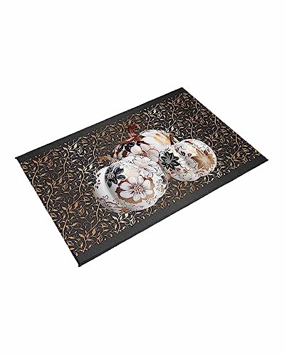 Outdoor Area Rug for Patio,Fall Thanksgiving Pumpkin Black Camping Rugs Indoor Large Floor Mat 5x8ft,White Floral Gold Leaves Outside Carpet for Deck RV Picnic Porch Backyard Bedroom Living Room