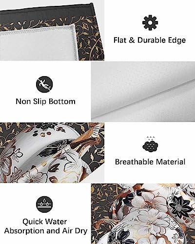 Outdoor Area Rug for Patio,Fall Thanksgiving Pumpkin Black Camping Rugs Indoor Large Floor Mat 5x8ft,White Floral Gold Leaves Outside Carpet for Deck RV Picnic Porch Backyard Bedroom Living Room