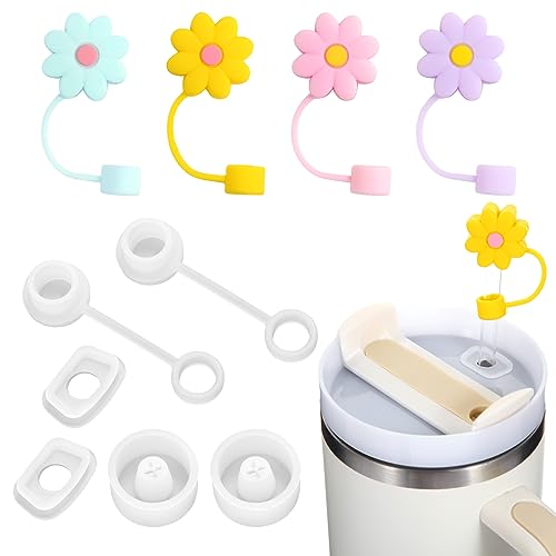 Yungeln 10 PCS Silicone Spill Proof Stopper Set Compatible with Stanley Cup 1.0 40oz/ 30oz,Reusable Straw Cover Including 2 Square Spill Stopper,2 Round Leak Stopper and 4 Flower Straw Cover Cap