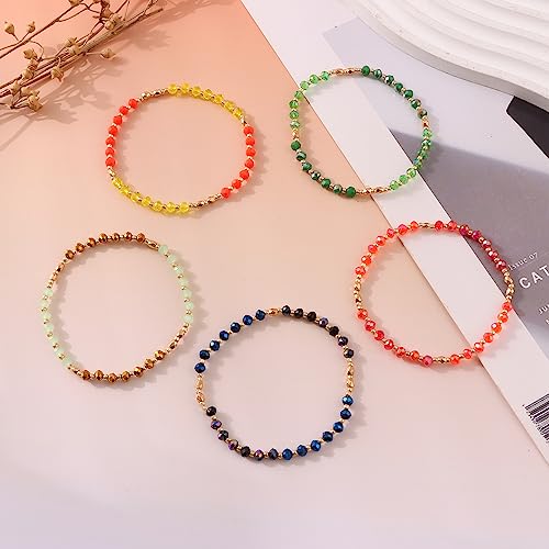 MOZAKA 26Pcs Boho Beaded Bracelets for Women Colorful Stackable Sparkly Crystal Beads Bracelets Stretch Strand Statement Bracelets