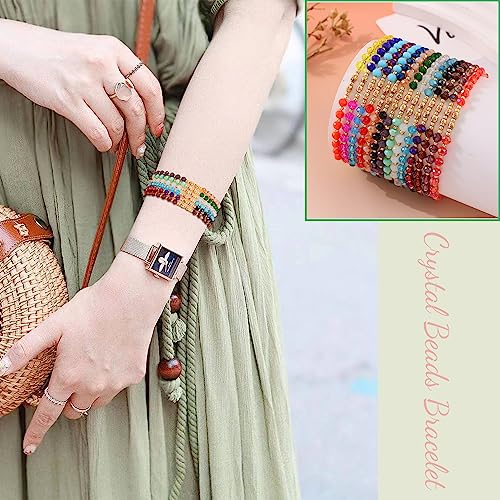 MOZAKA 26Pcs Boho Beaded Bracelets for Women Colorful Stackable Sparkly Crystal Beads Bracelets Stretch Strand Statement Bracelets