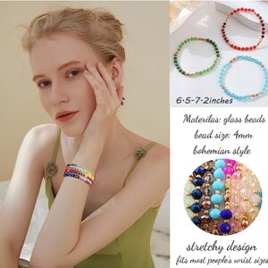 MOZAKA 26Pcs Boho Beaded Bracelets for Women Colorful Stackable Sparkly Crystal Beads Bracelets Stretch Strand Statement Bracelets