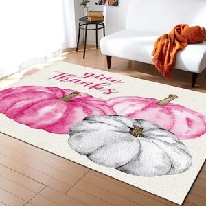 pink white pumpkin area runner rug carpet 3'x5',outdoor indoor kitchen living room bathroom bedroom classroom washable bath rug,doormat desk welcome floor door mat,thanksgiving harvest festival fall