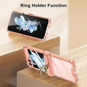 PUROOM for Samsung Galaxy Z Flip 5 Case Hinge Protection Luxury Soft Transparent with Ring Holder Built-in Screen Protector All-Inclusive Shockproof Cover (Orange)