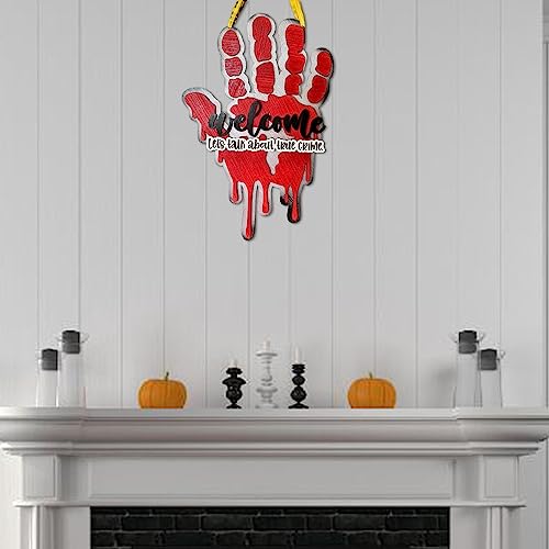 Halloween Blood Handprint Door Sign 3D Wooden Front Door Coat Rack Home Decor Hanging Halloween Party Indoor/Outdoor Decoration