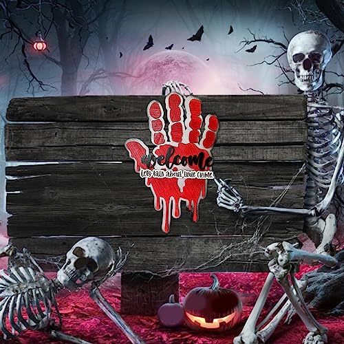 Halloween Blood Handprint Door Sign 3D Wooden Front Door Coat Rack Home Decor Hanging Halloween Party Indoor/Outdoor Decoration