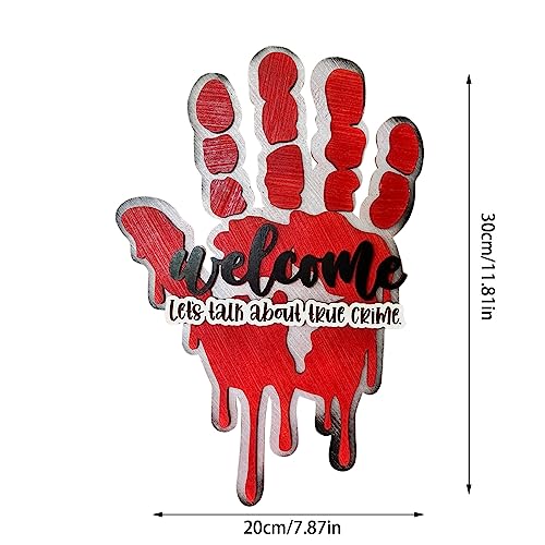 Halloween Blood Handprint Door Sign 3D Wooden Front Door Coat Rack Home Decor Hanging Halloween Party Indoor/Outdoor Decoration