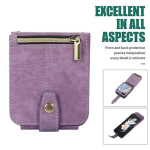 UEEBAI Crossbody Wallet Case for Samsung Galaxy Z Flip 5 5G, Card Slots Adjustable Crossbody Zipper Cover Detachable Lanyard Strap Flip Case with Hand Strap Kickstand Case - Purple