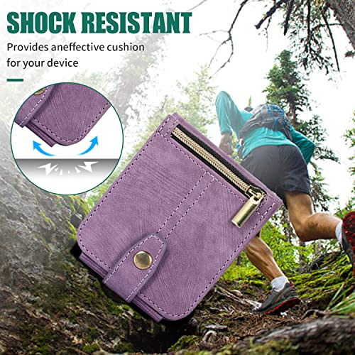 UEEBAI Crossbody Wallet Case for Samsung Galaxy Z Flip 5 5G, Card Slots Adjustable Crossbody Zipper Cover Detachable Lanyard Strap Flip Case with Hand Strap Kickstand Case - Purple