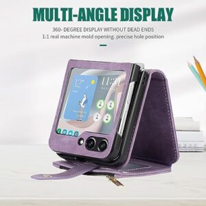 UEEBAI Crossbody Wallet Case for Samsung Galaxy Z Flip 5 5G, Card Slots Adjustable Crossbody Zipper Cover Detachable Lanyard Strap Flip Case with Hand Strap Kickstand Case - Purple