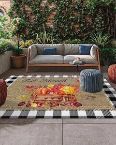 outdoor rug 4x6 reversible mats non-slip area rug outdoor carpet,thanksgiving pumpkin autumn leaves mat for patio camping rv picnic backyard deck balcony porch beach trailer