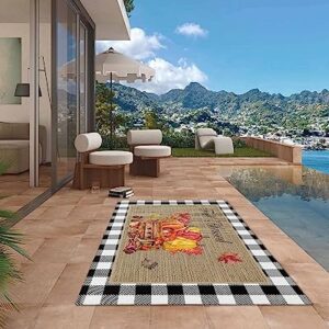 Outdoor Rug 4x6 Reversible Mats Non-Slip Area Rug Outdoor Carpet,Thanksgiving Pumpkin Autumn Leaves Mat for Patio Camping Rv Picnic Backyard Deck Balcony Porch Beach Trailer